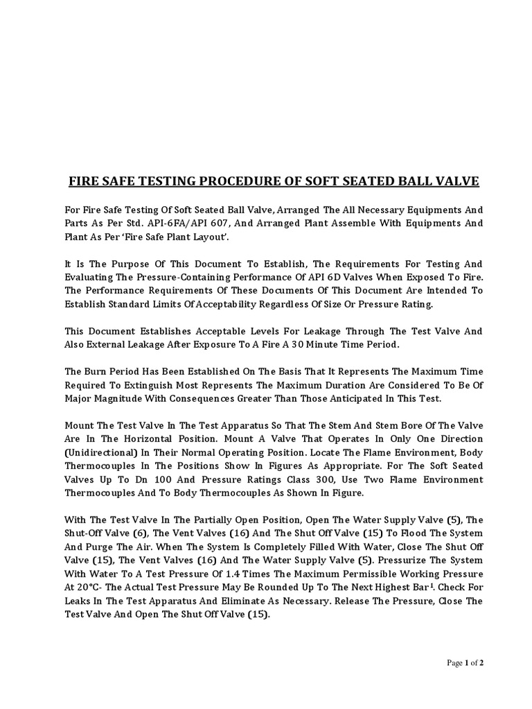 Fire Safe Testing Procedure of Soft Seated Ball Valve | PDF ...