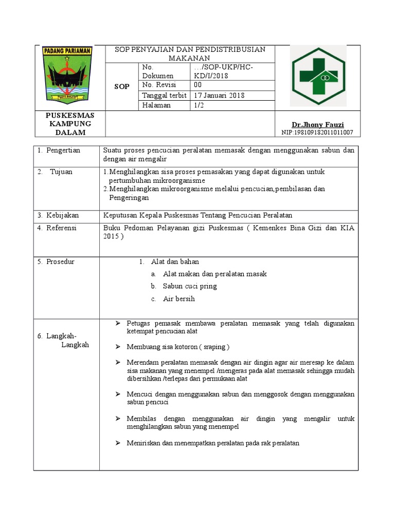 SOP Pencucian Peralatan Dapur | PDF | Griya & Taman | Kesehatan Holistik