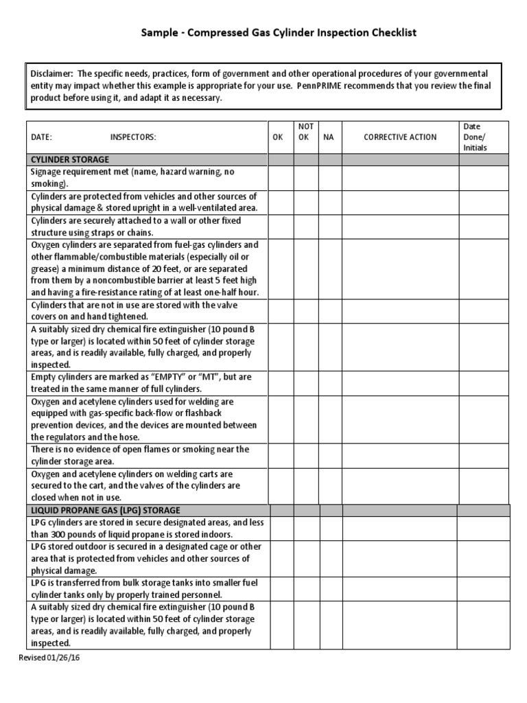 InspectionChecklist-CompressedGas 2016 | PDF | Liquefied Petroleum Gas ...