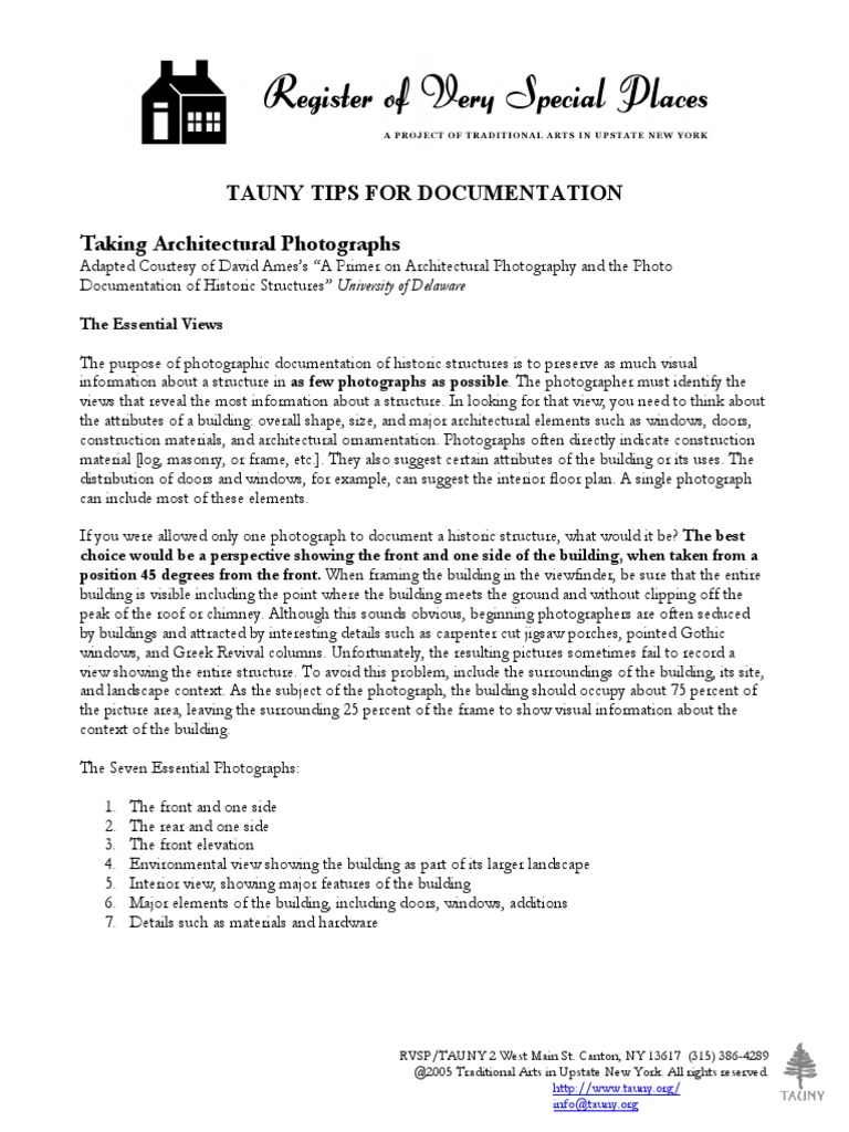 Tauny Tips For Documentation Taking Architectural Photographs | PDF ...