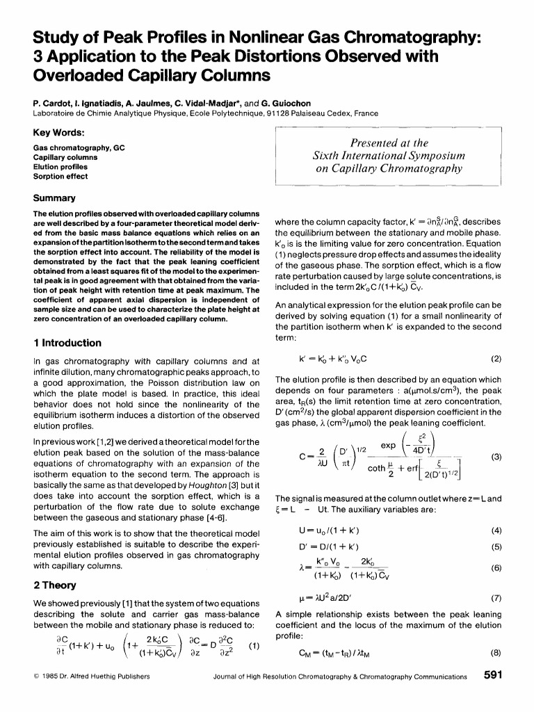Study of Peak Profiles in Nonlinear Gas Chromatography - Application To ...