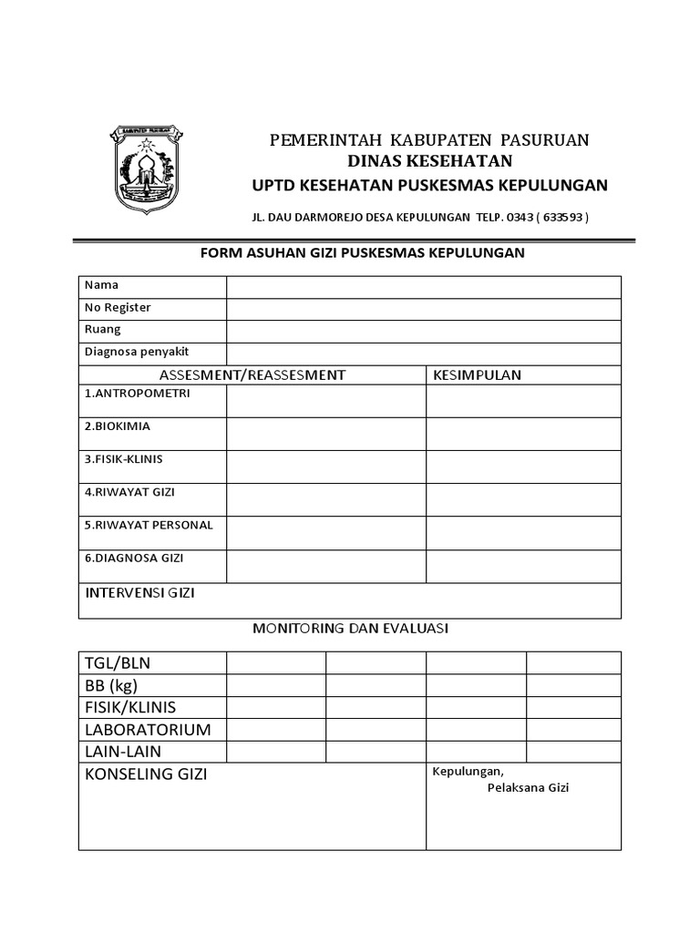 Form Asuhan Gizi Puskesmas Kepulungan | PDF