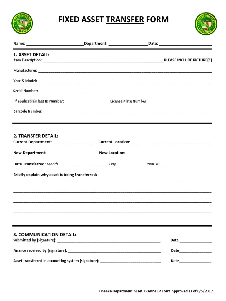 Departmental Asset Transfer Form 1 | PDF | Barcode | Vehicle ...