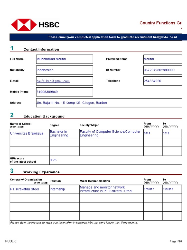 HSBC Graduate Program Application Form | PDF | Credit | Finance & Money ...