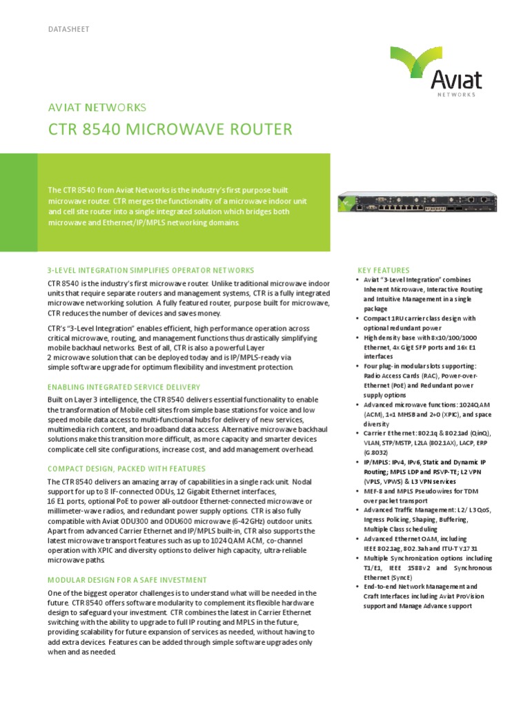 Aviat CTR 8540 Data Sheet - April 26 - 2018 | PDF | Multiprotocol Label ...