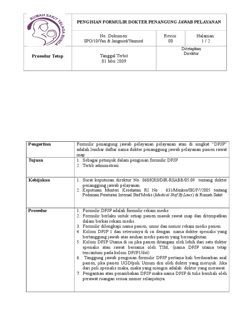 Pengisian Formulir DPJP | PDF