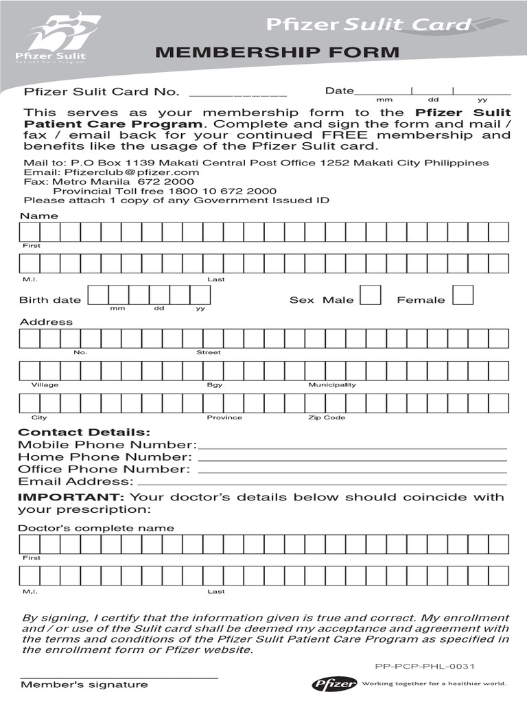 Pfizer Sulit Card Enrollment Form | PDF | Self-Improvement | Wellness