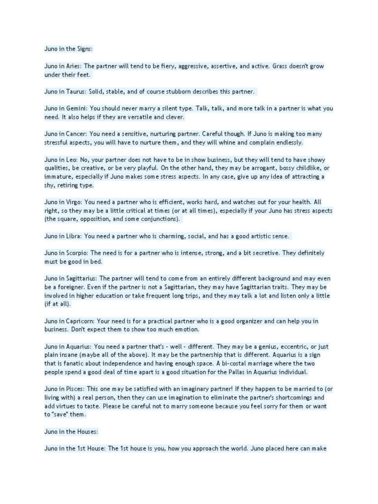 Juno Signs and Houses Reveal Partner Traits | PDF | Astrology ...
