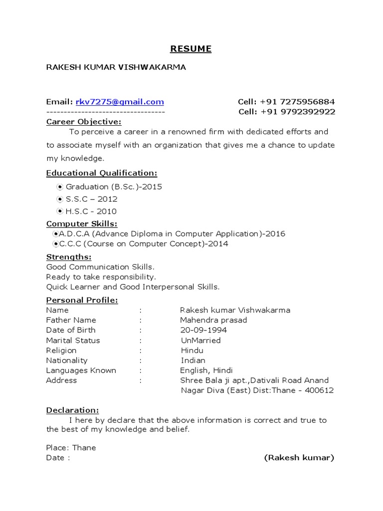 Resume: Rakesh Kumar Vishwakarma | PDF