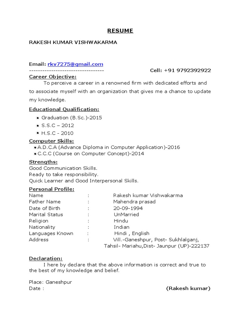 Rakesh Kumar Vishwakarma Resume | PDF