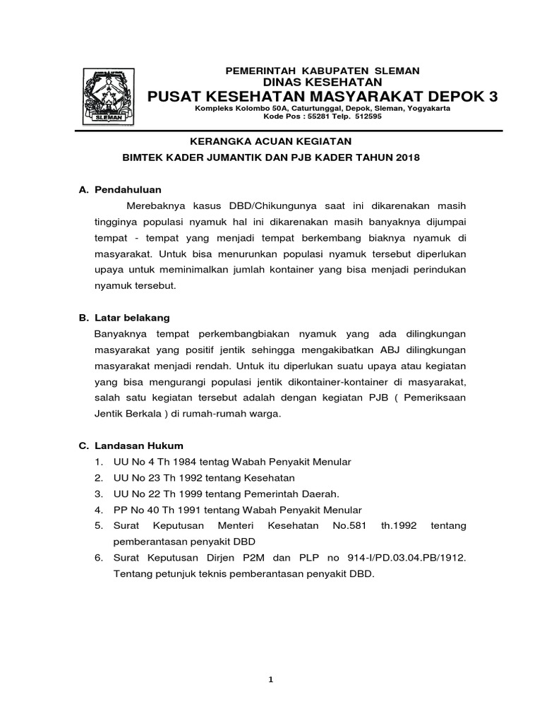 KAK Bimtek Ksder Jumantik Dan PJB Kader | PDF