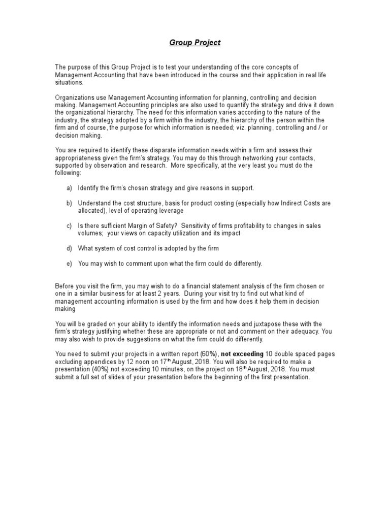 Management Accounting Group Project Guide | PDF | Management Accounting ...