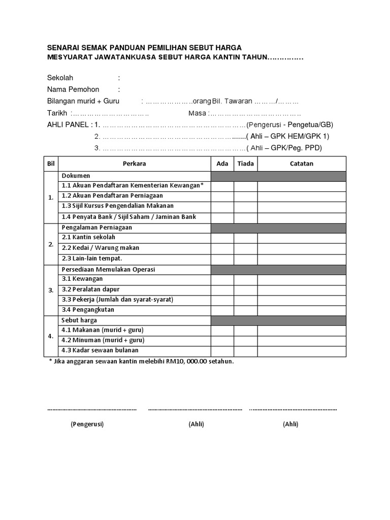Senarai Semak Panduan Pemilihan Sebut Harga | PDF
