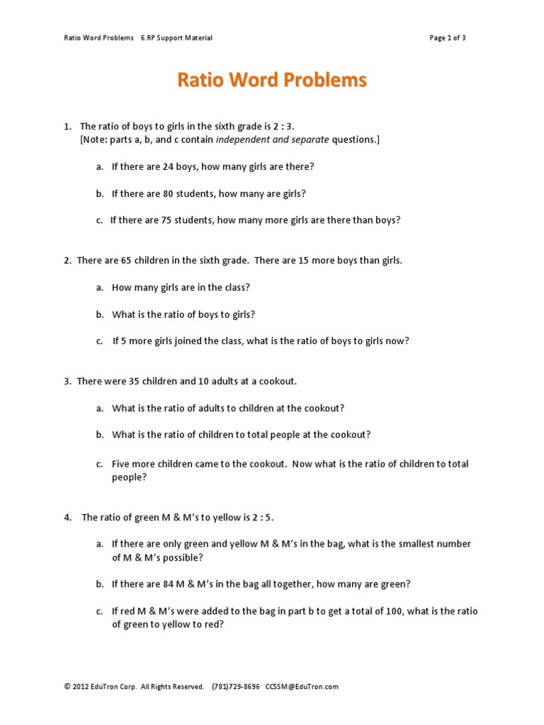 Ratio - Word Problems | PDF | Desserts | Foods