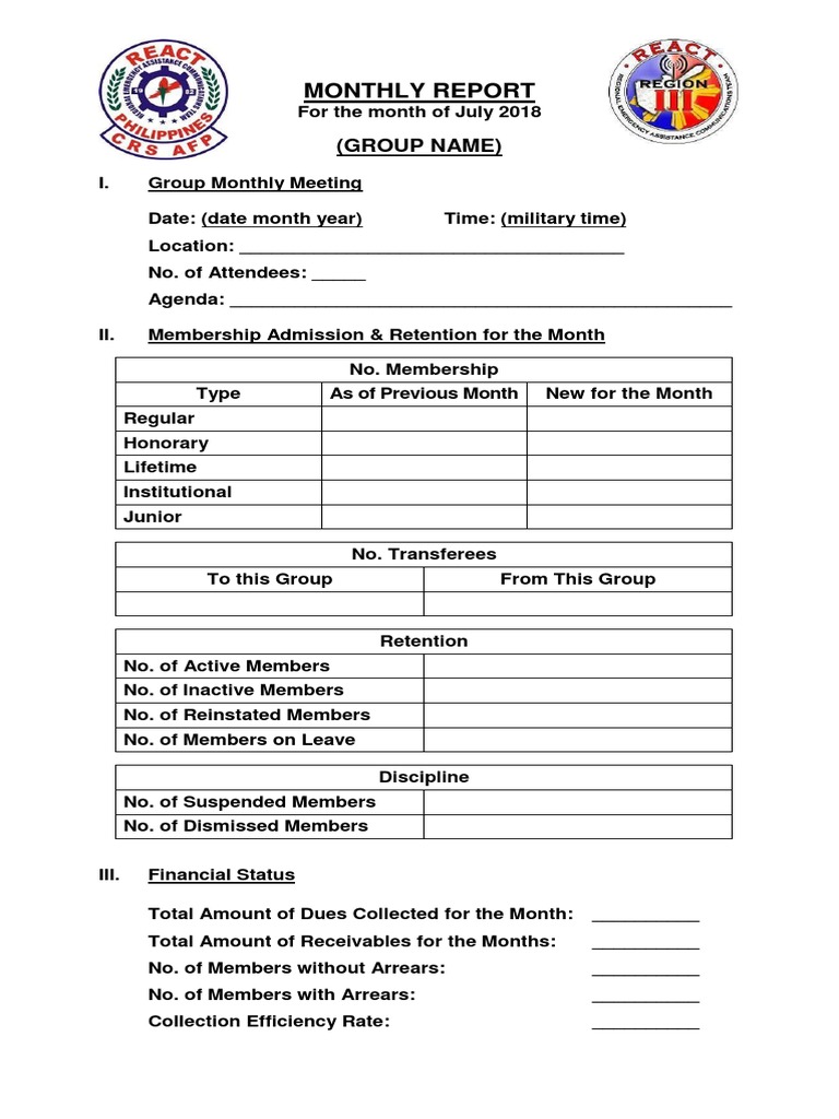 Group Monthly Report Template | PDF | Government | Business