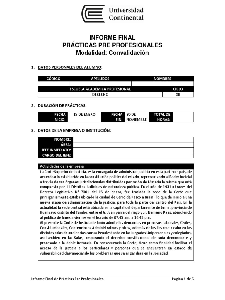 Informe de Convalidacion de Practicas - Universidad Continental | PDF | Derecho penal | Derecho ...