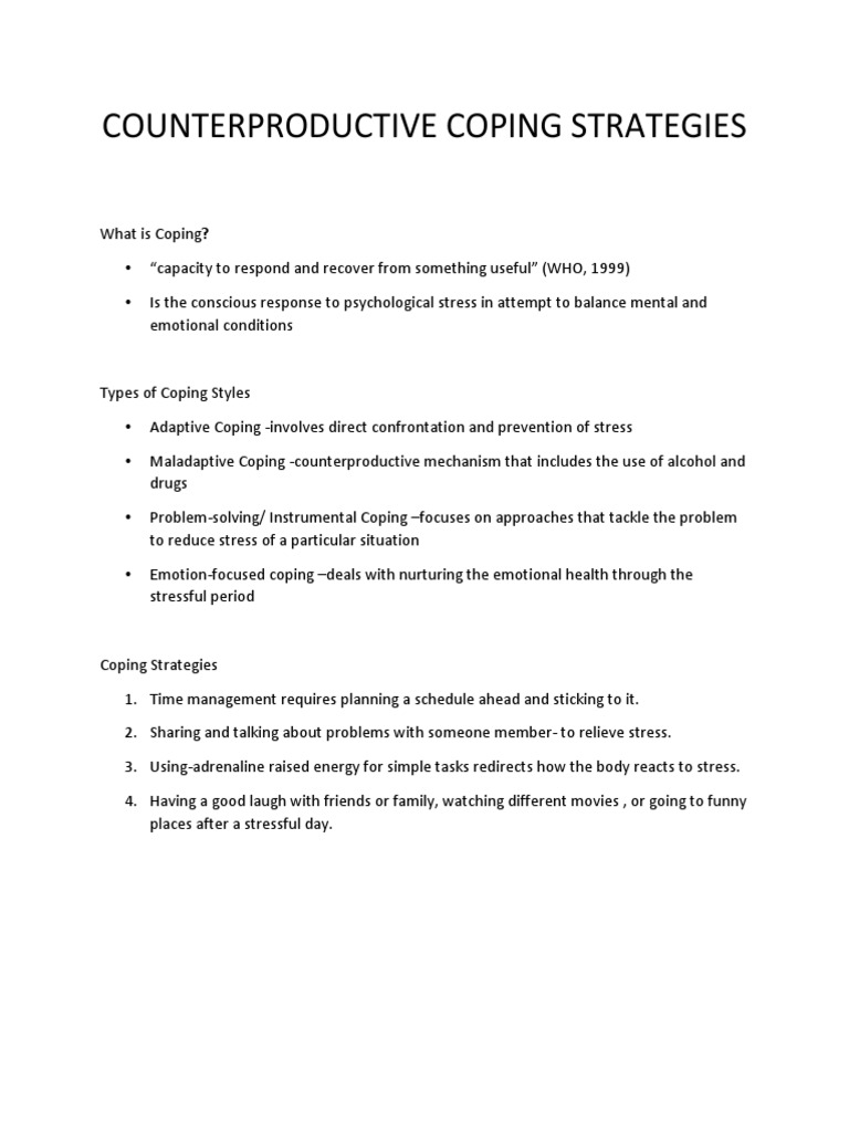 Counterproductive Coping Strategies | Stress (Biology) | Self-Improvement