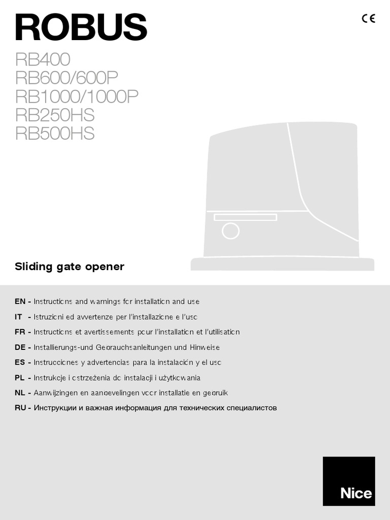 Manual Instalare Nice Robus 400, RB600 | PDF