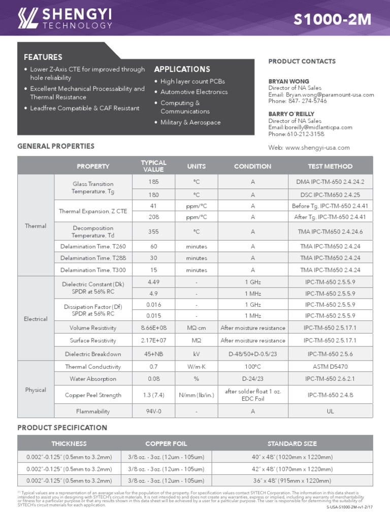 Shengyi S1000 2M DS | PDF | Printed Circuit Board | Materials Science