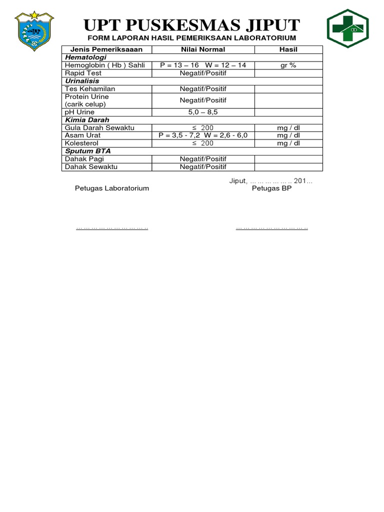 8.1.6.2 Form Laporan Hasil Pemeriksaan Laboratorium | PDF