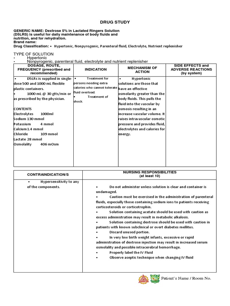 D5LR | PDF | Electrolyte | Intravenous Therapy