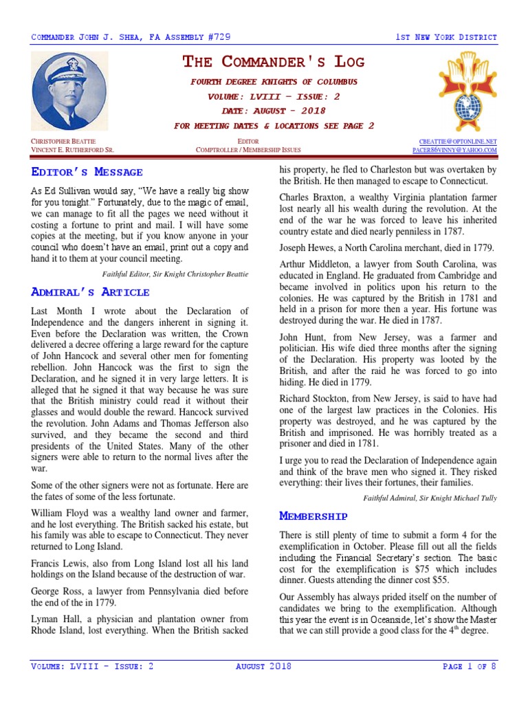 Commander's Log August 2018 | PDF