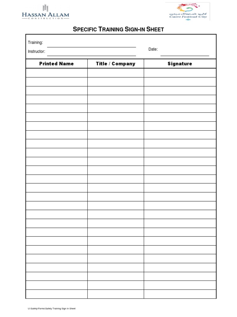 Safety Training Sign in Sheet PDF | PDF