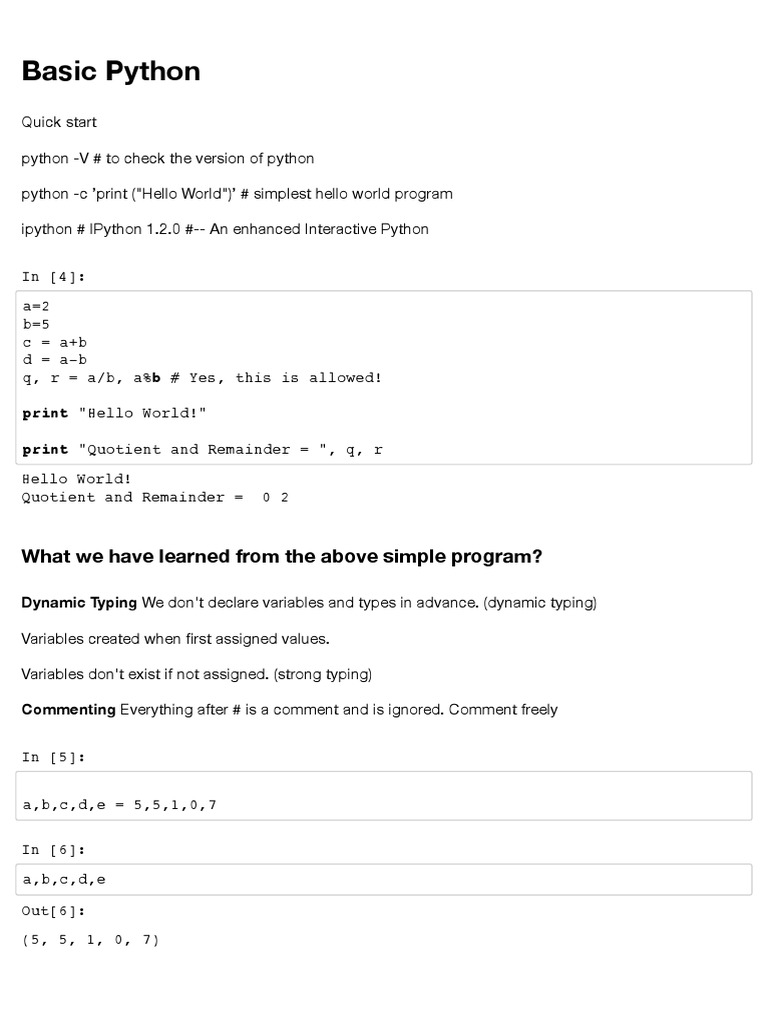 Basic Python: What We Have Learned From The Above Simple Program? | PDF ...