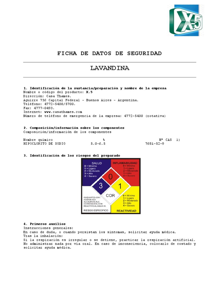 HDS Lavandina X5 | PDF | Solvente | Agua