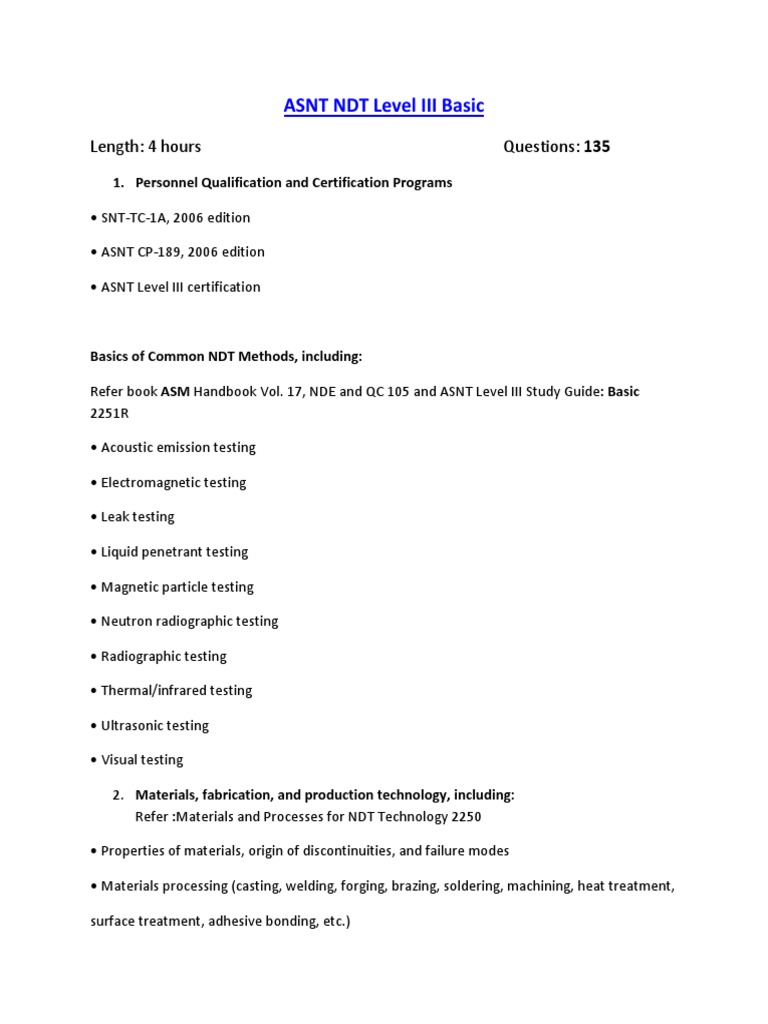ASNT Level III Basic Study Guide | PDF