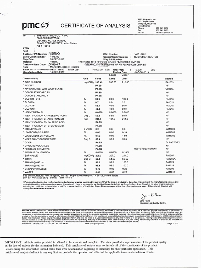 CoA For Lot Number MEM-718542 | PDF