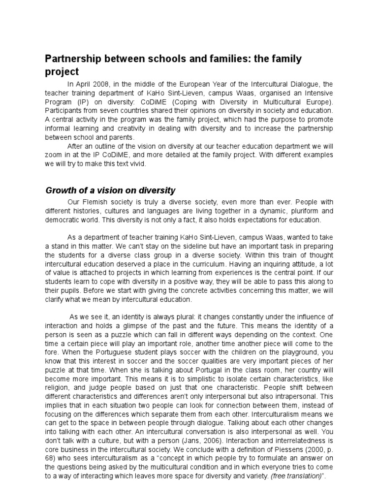 Partnership Between Schools and Families: The Family Project | PDF ...