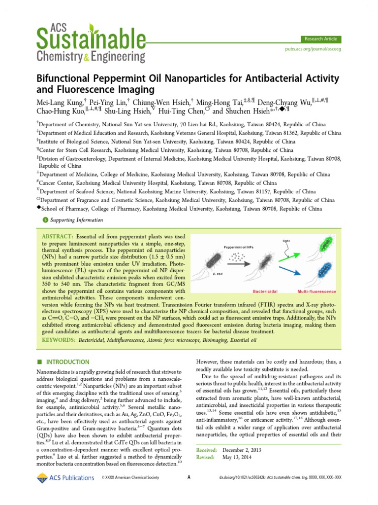 Bifunctional Peppermint Oil Nanoparticles | PDF | X Ray Photoelectron ...