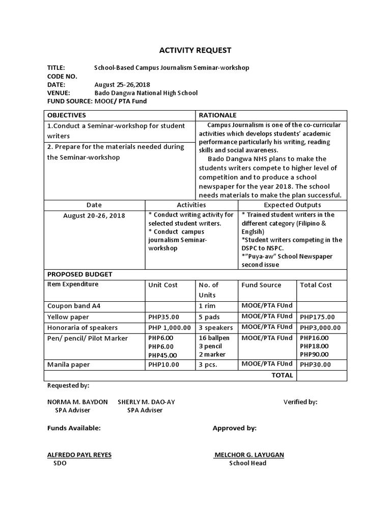 Activity Request Brigada | PDF