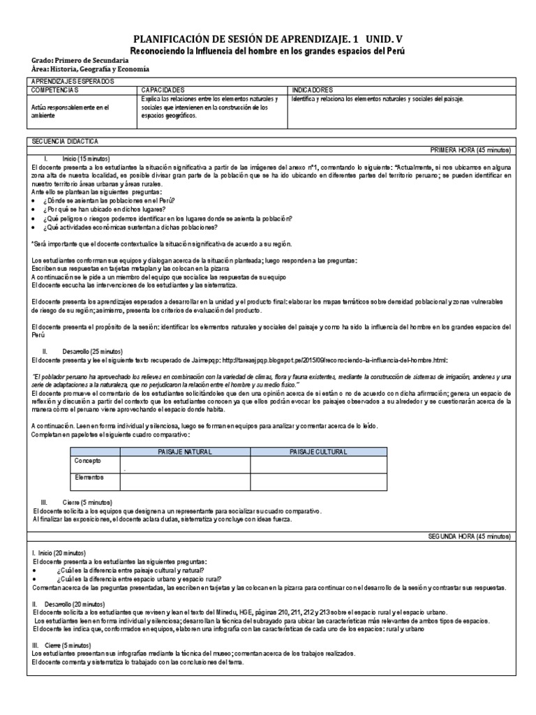 Hge1 U5 Sesion 01 | PDF | Paisaje | Perú