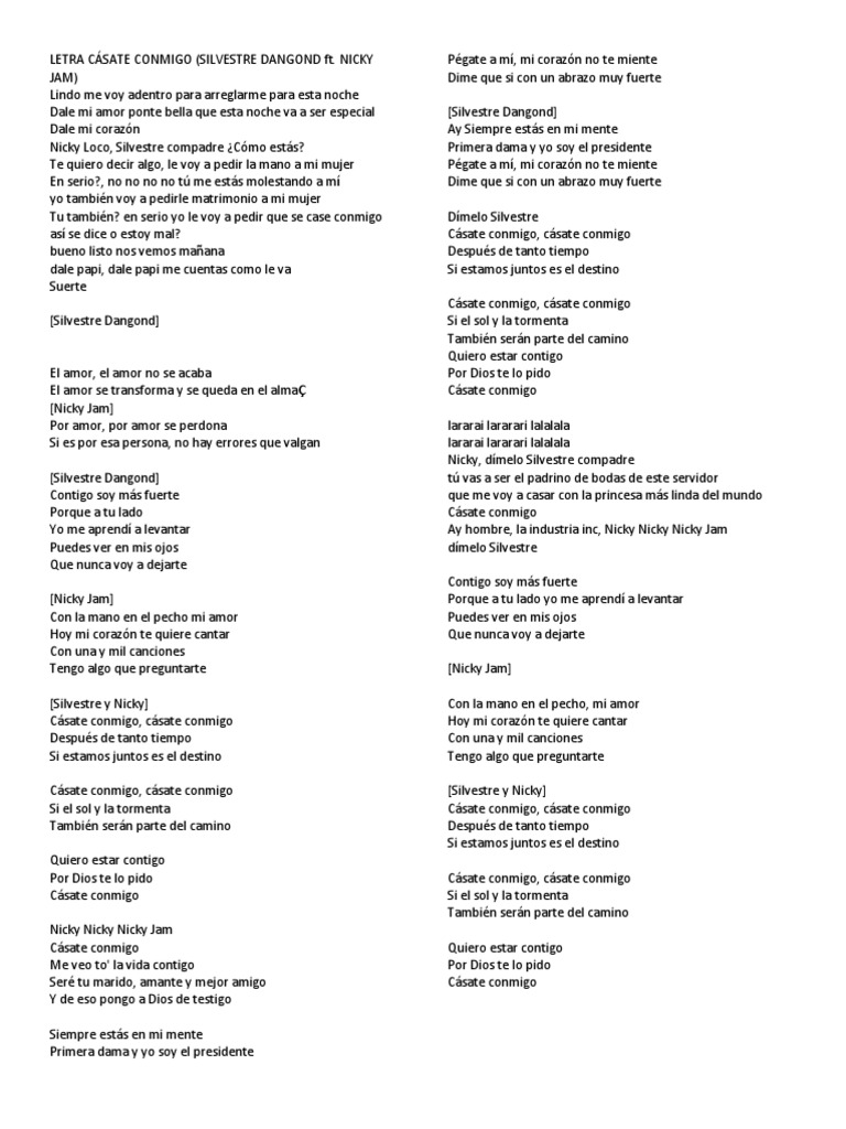 Letra de "Cásate Conmigo" | PDF