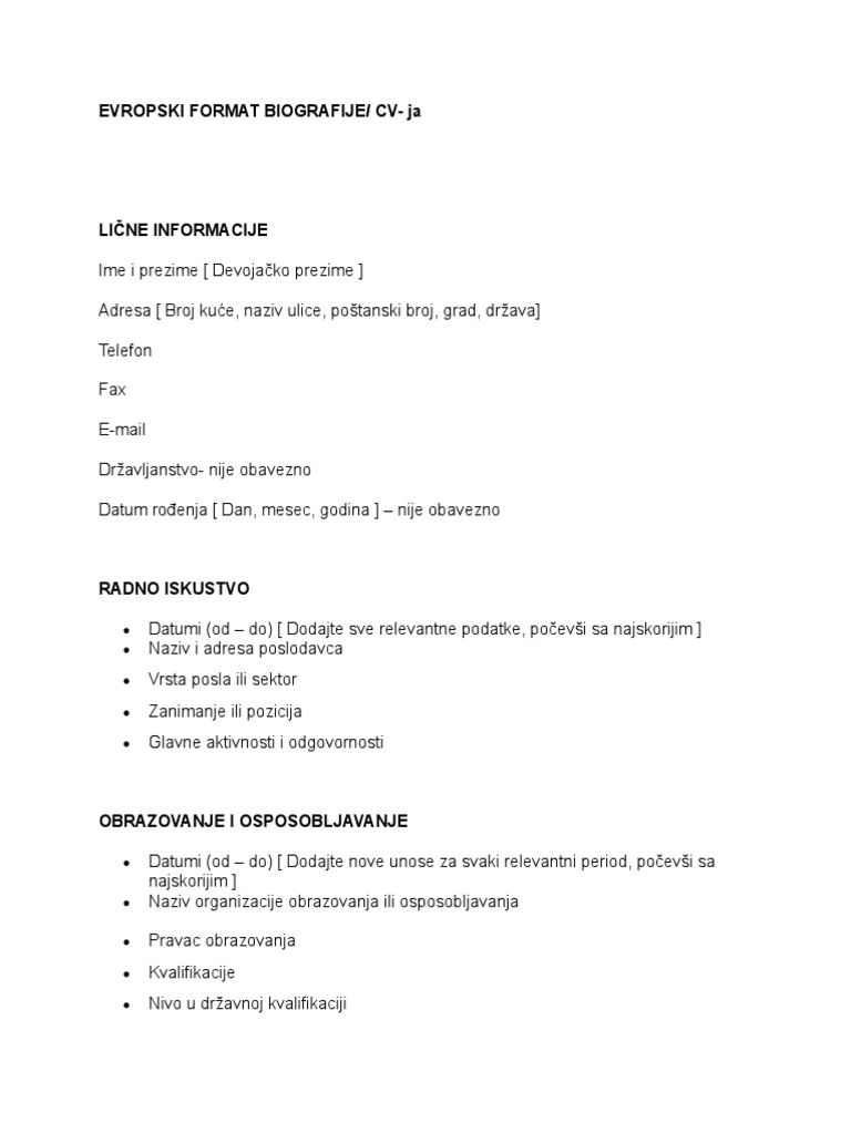 Evropski Format CV | PDF