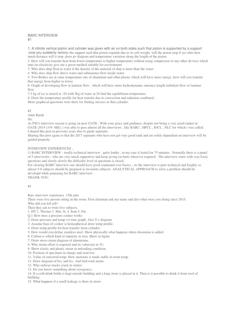 Barc Interview | PDF | Fluid Dynamics | Temperature