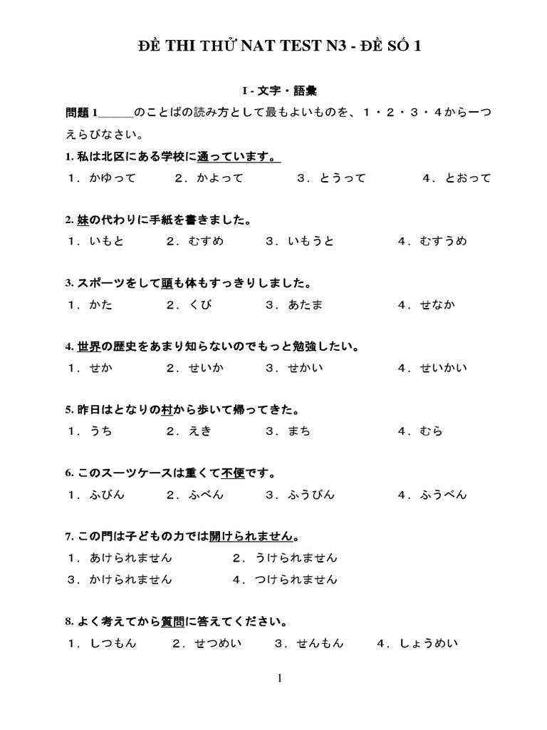 Đề Thi Thử Nat Test N3 | PDF