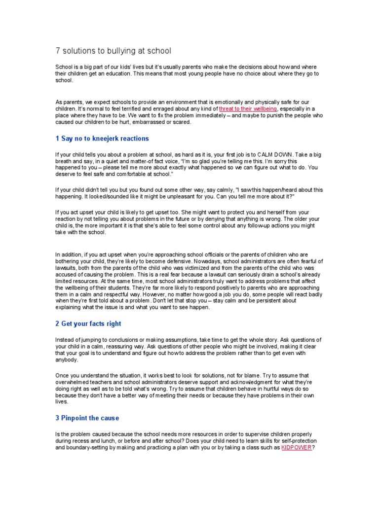 7 Solutions To Bullying at School | Download Free PDF | Bullying ...