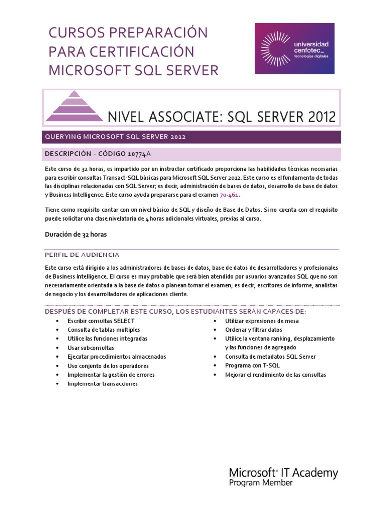 Cursos Certificados para Bi | PDF | Servidor SQL de Microsoft | SQL