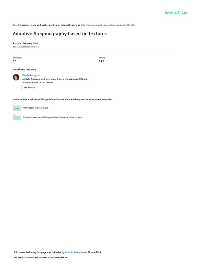 Adaptive Steganography Based On Textures | PDF | Areas Of Computer ...