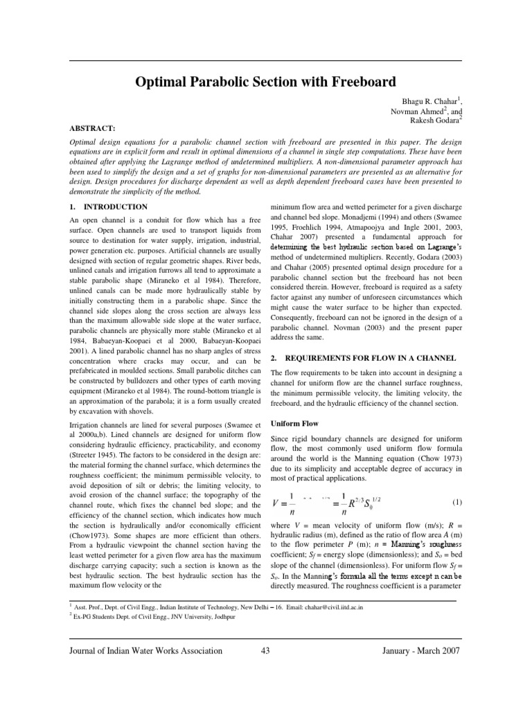 Optimal Parabolic Channel Design Guide | PDF | Physics | Teaching ...