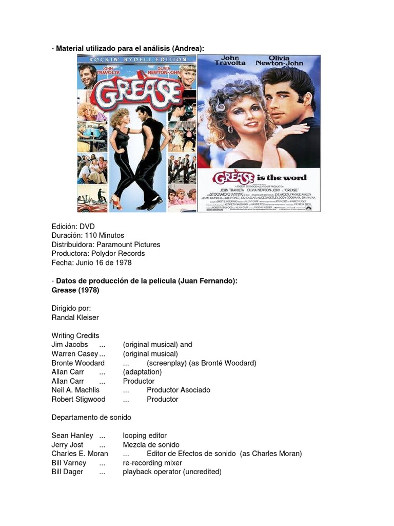 Análisis Grease - Apreciación Musical | PDF | Entretenimiento | Las ...