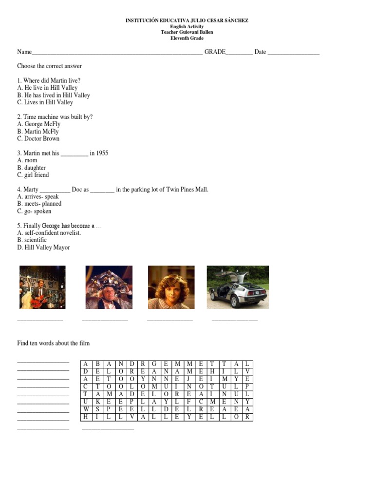 Back to the Future English Activity | PDF