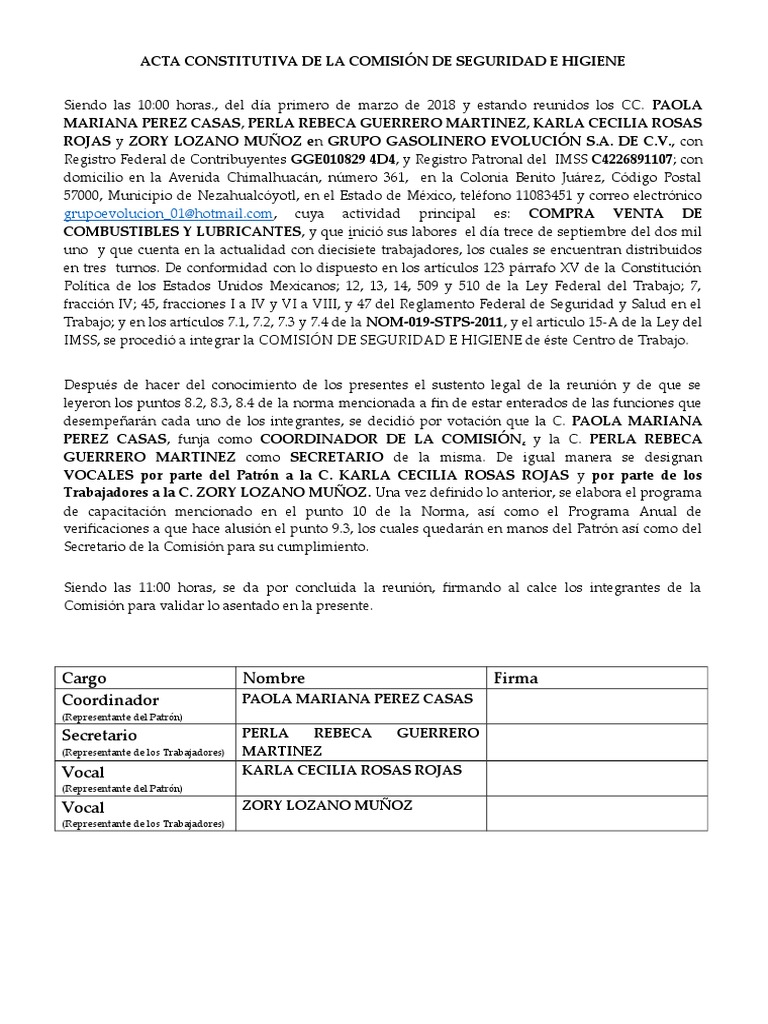 Acta Constitutiva Seguridad e Higiene (1) | México | Gobierno