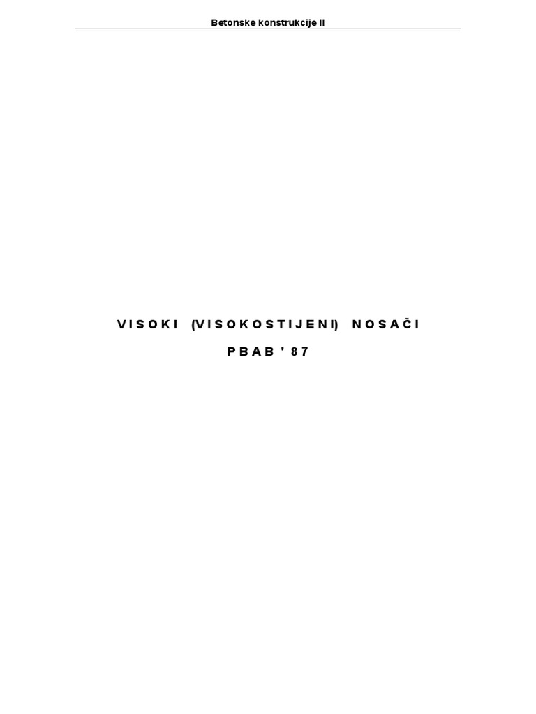 Betonske Konstrukcije III - Visokostjeni Nosači - Zadatak | PDF