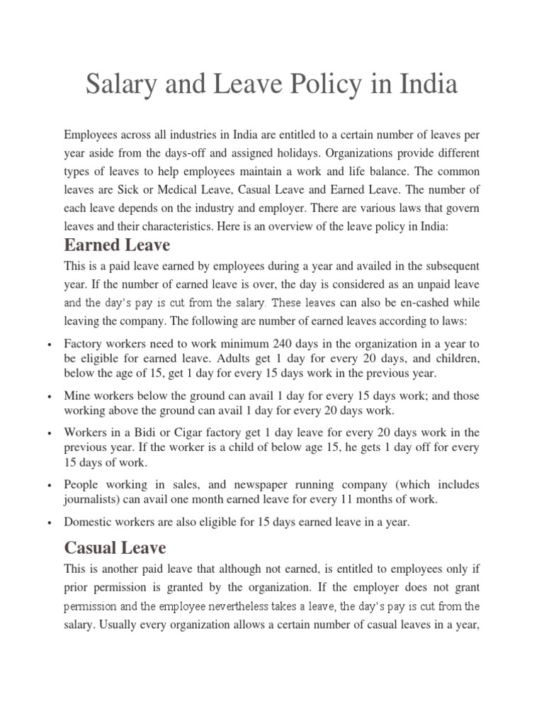 Salary and Leave Policy in India | PDF | Sick Leave | Employment