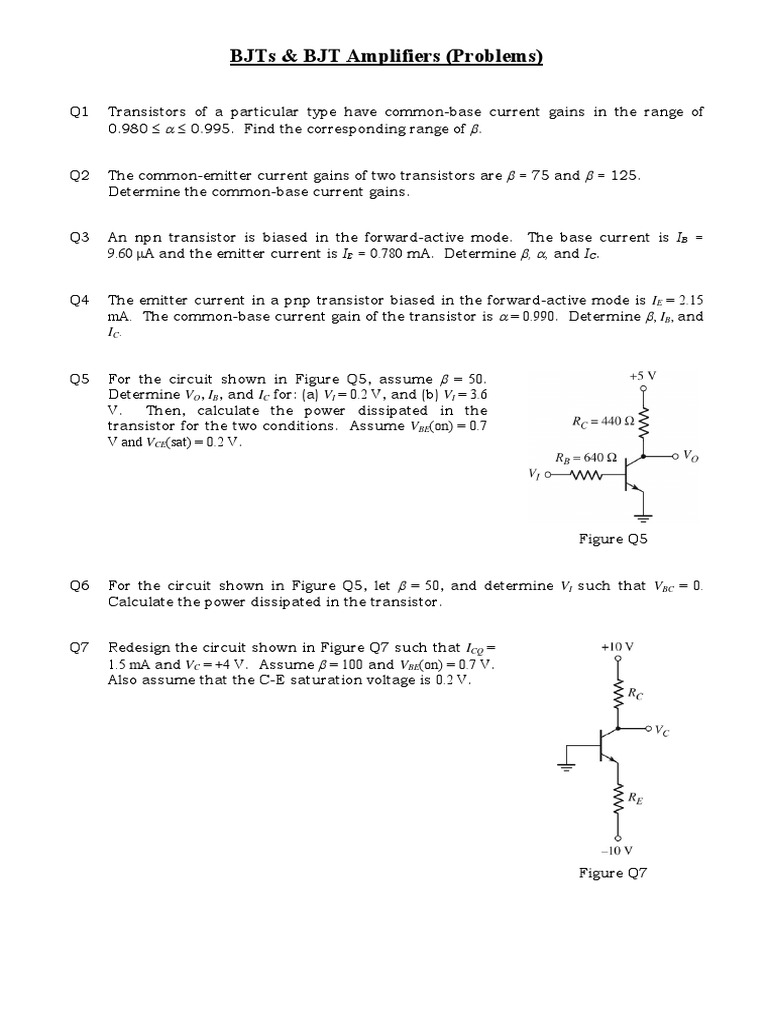 02 BJTs & BJT Amplifiers-Problems | PDF | Bipolar Junction Transistor | Analog Circuits