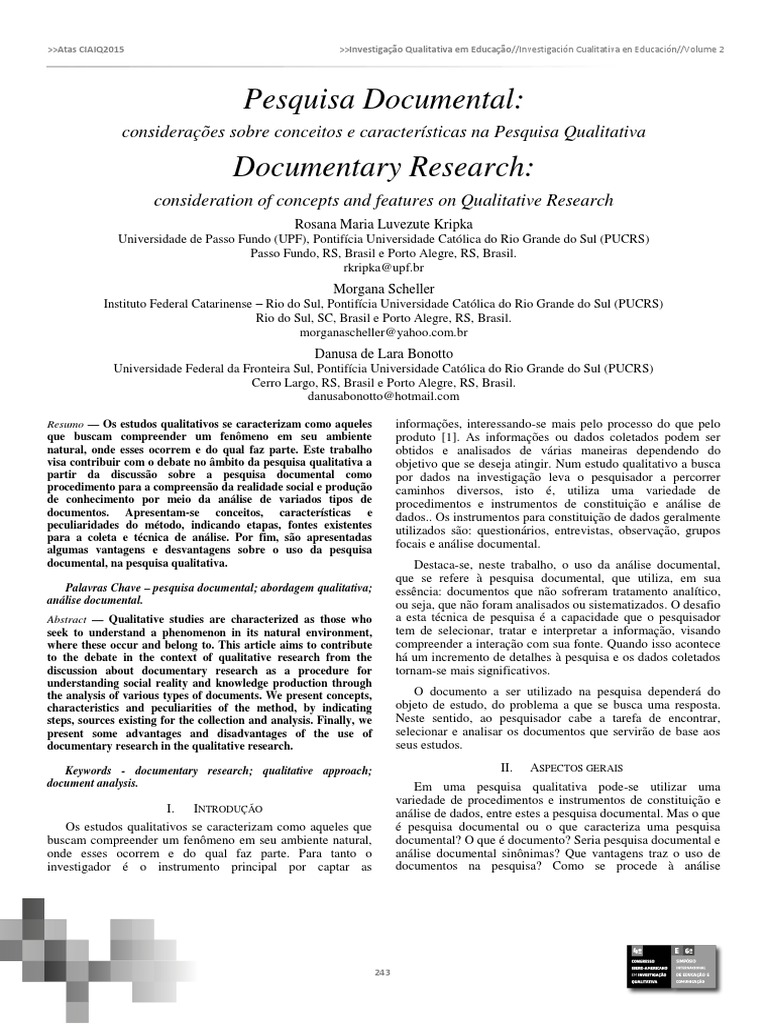 Kripka, Scheller e Bonotto (2015) - Pesquisa Documental | PDF | Método ...